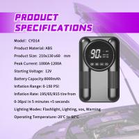 China 8000mAh Battery Car Jump Starter with 150PSI Tire Inflator and 1200A Peak Starting Power for sale