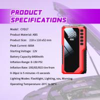 China CYD17 12V Portable Car Jump Starter with 6400mAh Battery 600A Peak Current and 150PSI Air Compressor for sale
