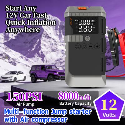 China Portable 8000mAh Car Jump Starter with 1000A Peak Current and 150PSI Air Pump for Emergency Vehicle Starting for sale