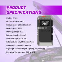 China Portable 8000mAh Car Jump Starter with 1000A Peak Current and 150PSI Air Pump for Emergency Vehicle Starting for sale