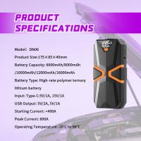 China Emergency 12V Vehicle Jump Starter with 600A Peak Output 8000mAh Rechargeable Power Bank and Built-in LED Light for sale