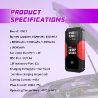 China 12V Portable Car Jump Starter with 600A Peak Power 8000mAh Rechargeable Battery and LED Safety Light for sale