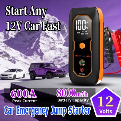 China Portable Car Jump Starter with 600A Peak Current 8000mAh Battery and QC3.0 Fast Charging for sale