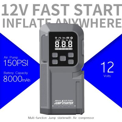 China 12V Portable Jump Starter with 150 PSI Air Compressor and 8000–12000mAh Battery Booster for sale