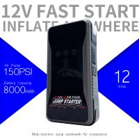 China Emergency Car Starter with 150 PSI Inflator 6000–12000mAh Battery and LED Lamp Multi Functional Jump Starter for sale