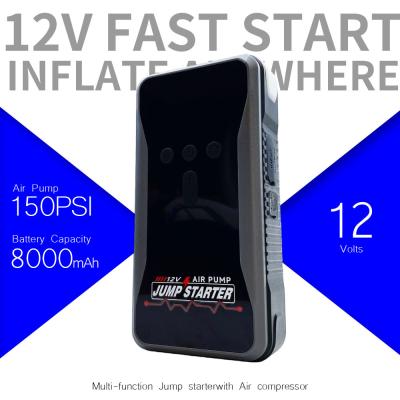 China Emergency Car Starter with 150 PSI Inflator 6000–12000mAh Battery and LED Lamp Multi Functional Jump Starter for sale