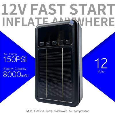 China 12V Car Jump Starter with 150 PSI Air Compressor Solar Panel Charging and 6000mAh Emergency Power Bank for sale
