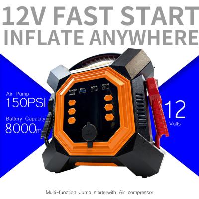 China 24000mAh Battery Car Jump Starter with 150 PSI Air Compressor and 600A Peak Current for Emergency Power for sale
