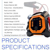 China 24000mAh Battery Car Jump Starter with 150 PSI Air Compressor and 600A Peak Current for Emergency Power for sale