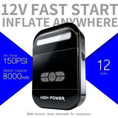 China Compact 12V Jump Starter with 1000A Peak Current, 150PSI Air Pump, and 8000mAh Battery for Emergency Vehicle Charging for sale