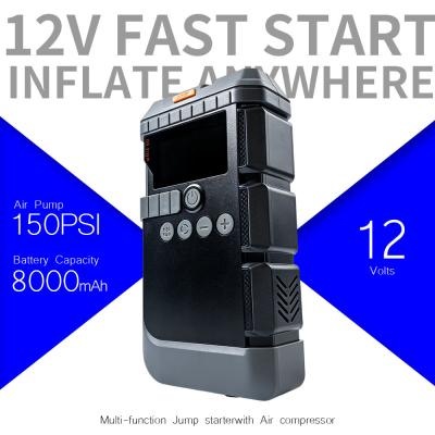China Digital 12V Jump Starter with 1000A Peak Current, 150PSI Air Compressor and 8000mAh Battery for Reliable Roadside Assistance for sale