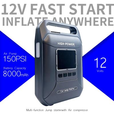 China 12V Multi Functional Jump Starter with 1000A Peak Current 150PSI Tire Inflator and 8000mAh Power Bank for sale