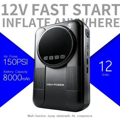China Portable 12V Jump Starter with 1200A Peak Power 150PSI Tire Pump and 8000mAh Battery Multi Functional Power Bank for sale