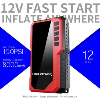 China Portable Car Jump Starter with 600A Peak Current 150PSI Tire Inflator and 6400mAh Power Bank for sale