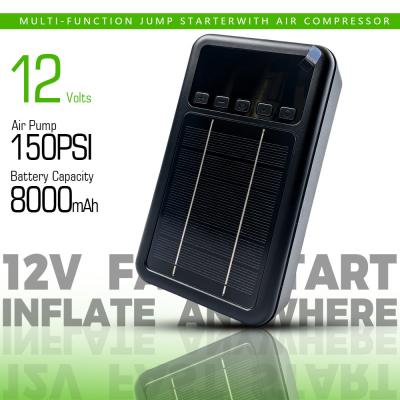 China Solar Portable Car Jump Starter with 8000mAh Battery and 150PSI Tire Inflator for Emergency Use for sale