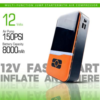 China Portable Car Jump Starter with 30000mAh Battery, 150 PSI Tire Inflator and 1000A Peak Current for sale