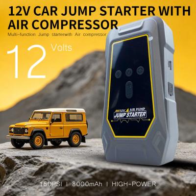 China Portable 12V Car Jump Starter with 1000A Peak Power 150 PSI Air Compressor and 10000mAh Power Bank for sale