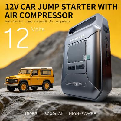 China Portable 12V Car Jump Starter with 1000A Peak Current, 150 PSI Air Compressor and 8000mAh Power Bank for sale