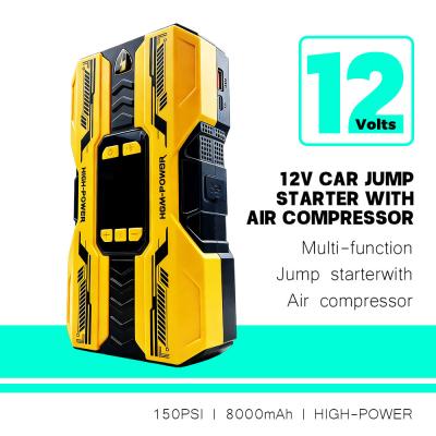 China 600A Peak Current Car Jump Starter with 8000mAh Battery and 150PSI Air Compressor Portable Battery Booster for sale
