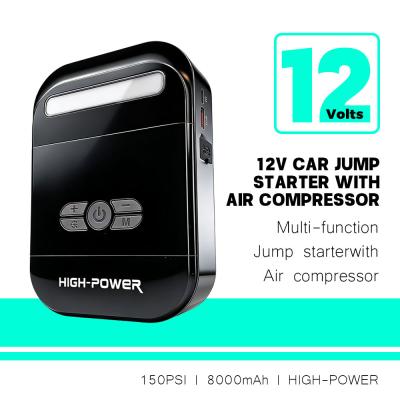 China 1000A Peak Current Car Jump Starter with 8000mAh Battery and 150PSI Air Compressor Portable Battery Booster for sale