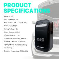 China 1000A Peak Current Car Jump Starter with 8000mAh Battery and 150PSI Air Compressor Portable Battery Booster for sale