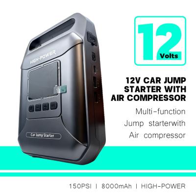 China 12V 1000A Peak Current Jump Starter with 8000mAh Battery and 150PSI Air Compressor Portable Power Bank for sale