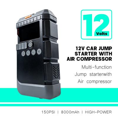 China Car Jump Starter with 1000A Peak Current 8000mAh Battery and 150PSI Tire Inflator Portable Battery Booster for sale