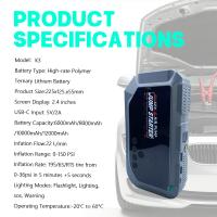 China 12V Car Jump Starter with 6000–12000mAh Portable Battery Booster and 150 PSI Tire Inflator for sale
