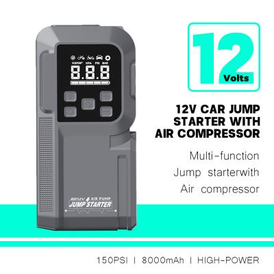 China Smart Jump Starter with 1000A Peak Current and 8000-12000mAh Battery Built-in Air Compressor Portable Battery Booster for sale