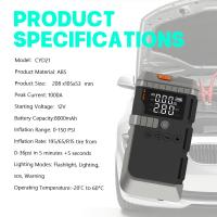 China Pro 12V Smart Jump Starter with 1000A Peak Current 8000mAh Battery and 150PSI Air Compressor Portable Power Booster for sale