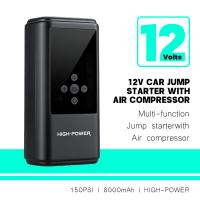 China Slim 12V Jump Starter with 600A Peak Current 6400mAh Battery and 150PSI Air Compressor Portable Power Booster for sale