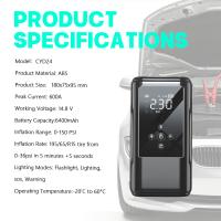 China Slim 12V Jump Starter with 600A Peak Current 6400mAh Battery and 150PSI Air Compressor Portable Power Booster for sale
