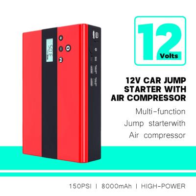 China Portable 12V Jump Starter with 1000A Peak Current, Built-in 150 PSI Air Inflator & 12000mAh Power Bank for sale
