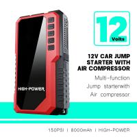 China Slim 12V Jump Starter with 600A Peak Current Built-in Air Compressor and 6400mAh Battery for sale