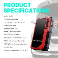 China Slim 12V Jump Starter with 600A Peak Current Built-in Air Compressor and 6400mAh Battery for sale