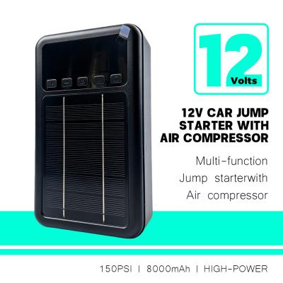China Solar 12V Multi Functional Jump Starter with 150 PSI Air Compressor and 8000mAh Portable Power Bank for sale