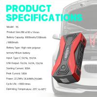 China Compact Car Jump Starter with 6000mAh Battery Smart Display & LED Flashlight Emergency Power Bank for sale