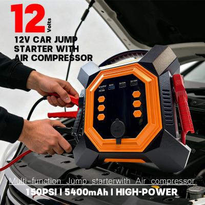 China 12V Rugged Car Jump Starter with 600A Peak Power, 150PSI Inflator & 16000mAh Emergency Battery Booster for sale