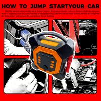 China 12V Rugged Car Jump Starter with 600A Peak Power, 150PSI Inflator & 16000mAh Emergency Battery Booster for sale