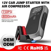 China Multi-functional 12V Car Jump Starter with 600A Peak Power 8000mAh Battery and 150PSI Air Compressor for sale