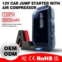 China Portable 12V Car Jump Starter with Air Inflation 6000 – 12000mAh Battery Booster 150PSI Tire Inflator for sale