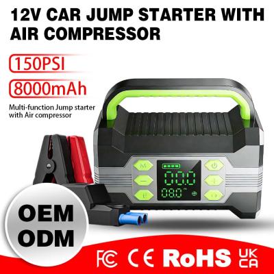 China Heavy Duty 12V Car Jump Starter with 150 PSI Air Compressor 1000A Peak Current and 24000mAh Portable Power Bank For Devices Charging for sale
