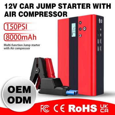 China 1000A Slim Car Jump Starter & 150PSI Air Compressor - Heavy-Duty 12V Portable Power Station with High-Capacity Battery for sale