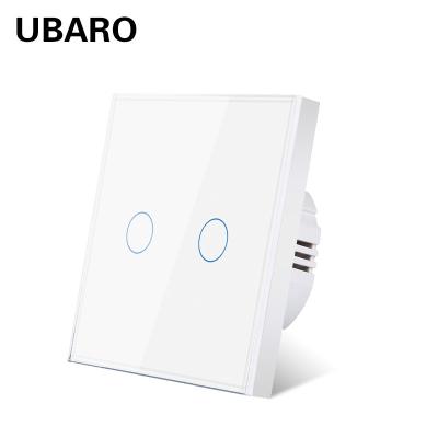 China 2gang White Glass Switches 5W - 150W Led Touch Switch Tempered Glass Panel for sale