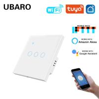 China 3gang Smart Wi Fi Switch With White Tempered Glass Panel Type 86 Tuya Smart App Support Alexa Voice Timing for sale