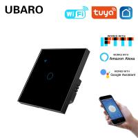 China Tuya App Smart Wi-Fi Switch Type 86 Black tempered glass panel 1Gang Support Google Assistant Amazon Alexa Voice for sale