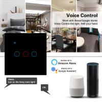 China European Standard Tuya Black Tempered Glass Smart Wall Mounted Wi Fi Switch Type 86 3 Gang Work With Alexa Voice for sale