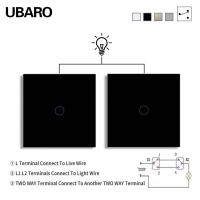 China UBARO Dual Switch Wall Mounted Black Glasss Panel 1Gang 2Way 100-240Vac 50-60Hz Stair Switch For Round Box for sale