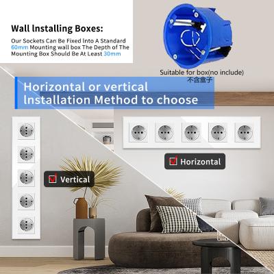 China Electrical Wall Socket with Phosphor Bronze Conductor Type 366 Tempered Glass Panel for sale