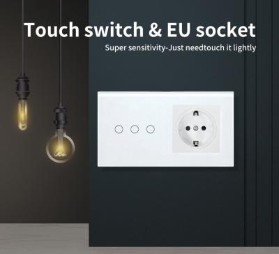 China Touch Switch Socket 3 Gang Wall Mounted with LED Indicator On blue Off red for sale